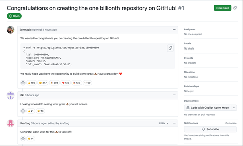 段小草 的想法: Github 的第十亿个仓库，竟然是坨 Shit | 有个老哥在 Github 建了个仓库，里面没什么实质性内容，只写了 … - 知乎
