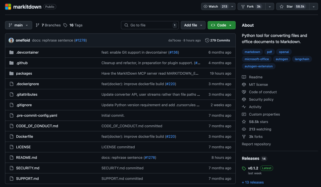 AI解码师 的想法: 微软开源“文档神器”MarkItDown：你的文档都能一键转成Markdown，58K star | 微软最近开源了一款名为 MarkItDown 的文档转换工具，一经 ...