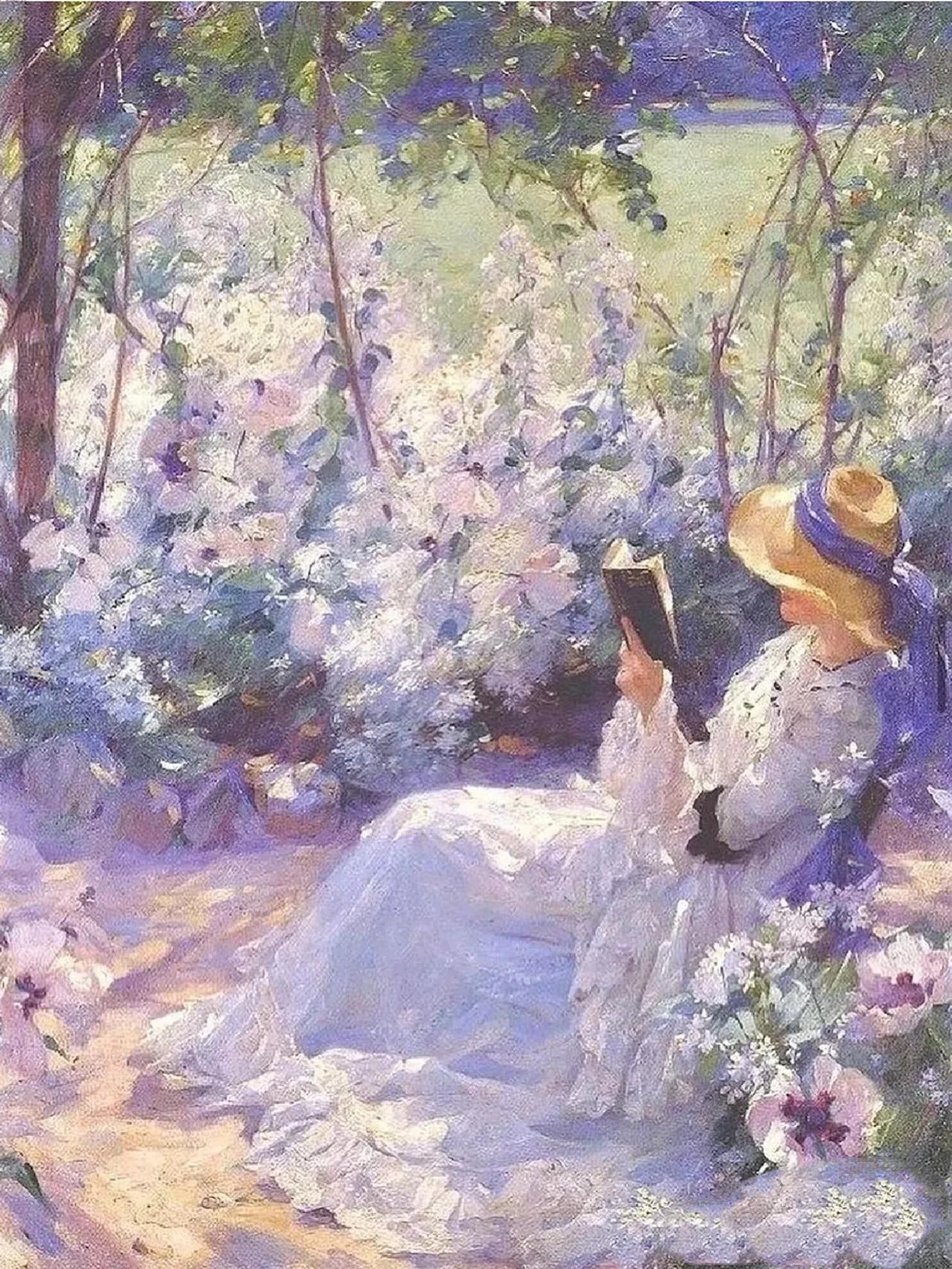 fnst 的想法: 世界名画创作者布拉姆利 | 名称:Reading in the garden画家:弗兰克·布拉姆利(Frank ...