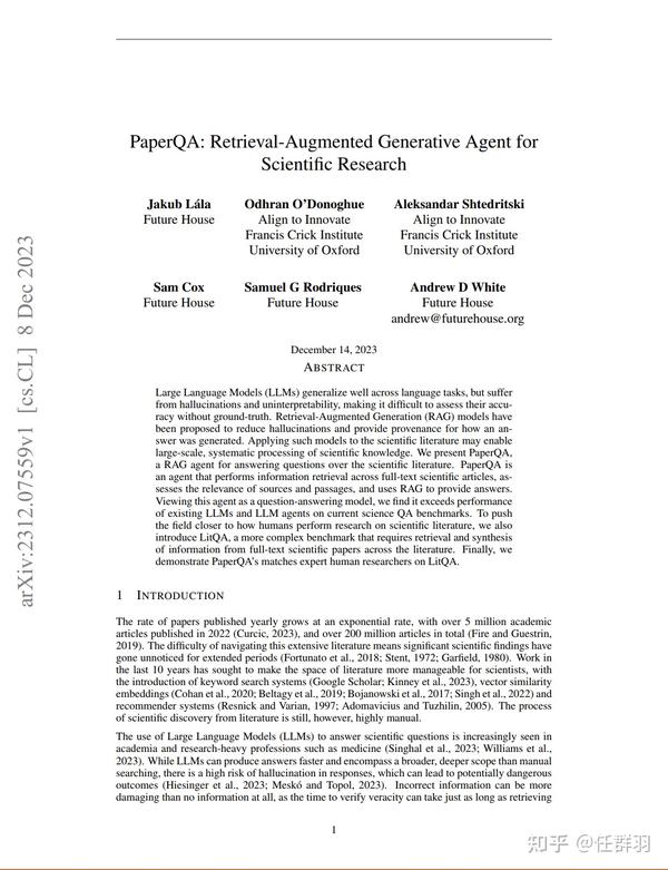 RAG实践：PaperQA用于科学文献检索问答！ - 知乎