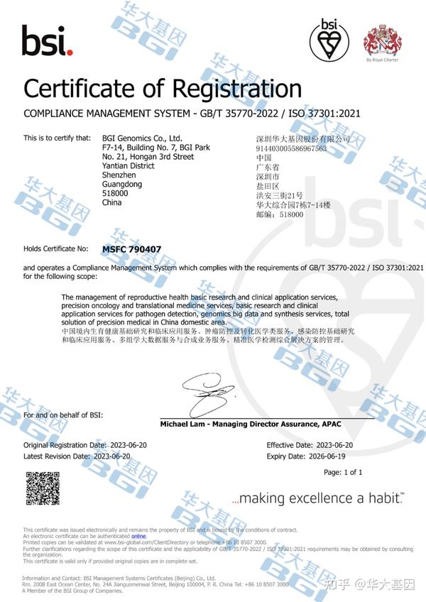 华大基因率先通过BSI ISO 37301合规管理体系认证 - 知乎