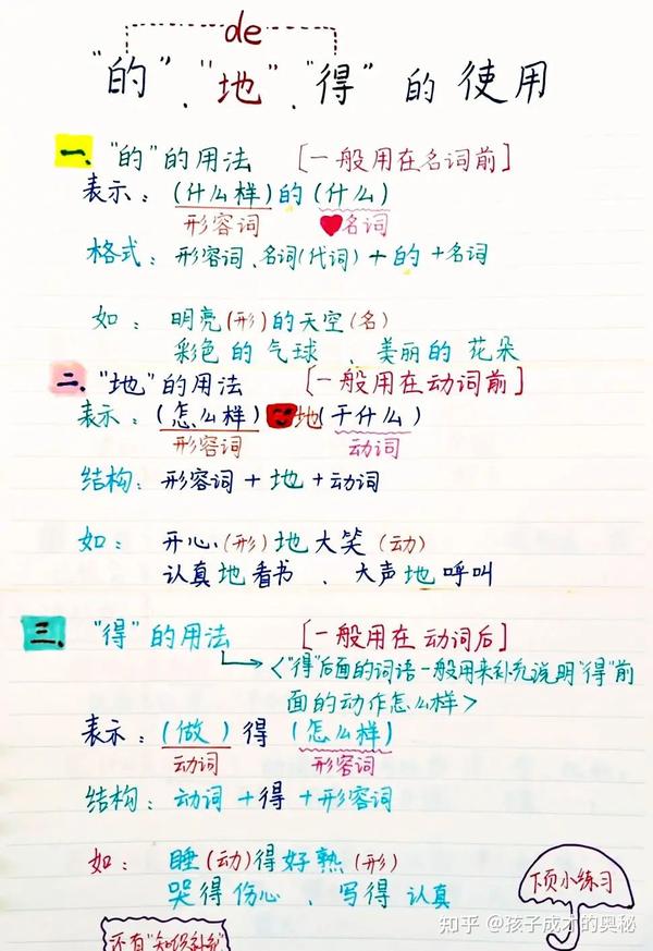 小学生的地得的用法小口诀加专项练习，收藏 - 知乎