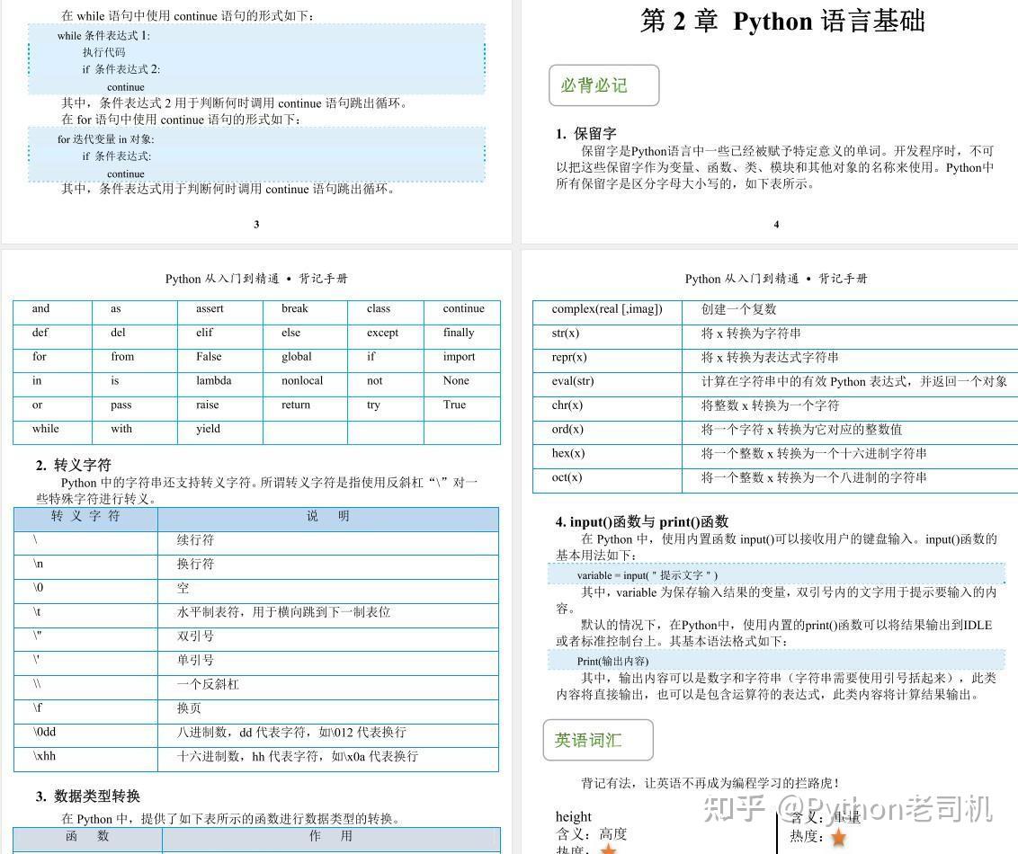 清华教授整理，适合Python零基础入门的《python背记手册》高清PDF限时开源中...