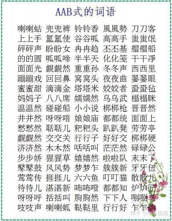 ABB+AABB+AABC+ABAC词语大汇总！收藏一份，孩子6年考高分 - 知乎