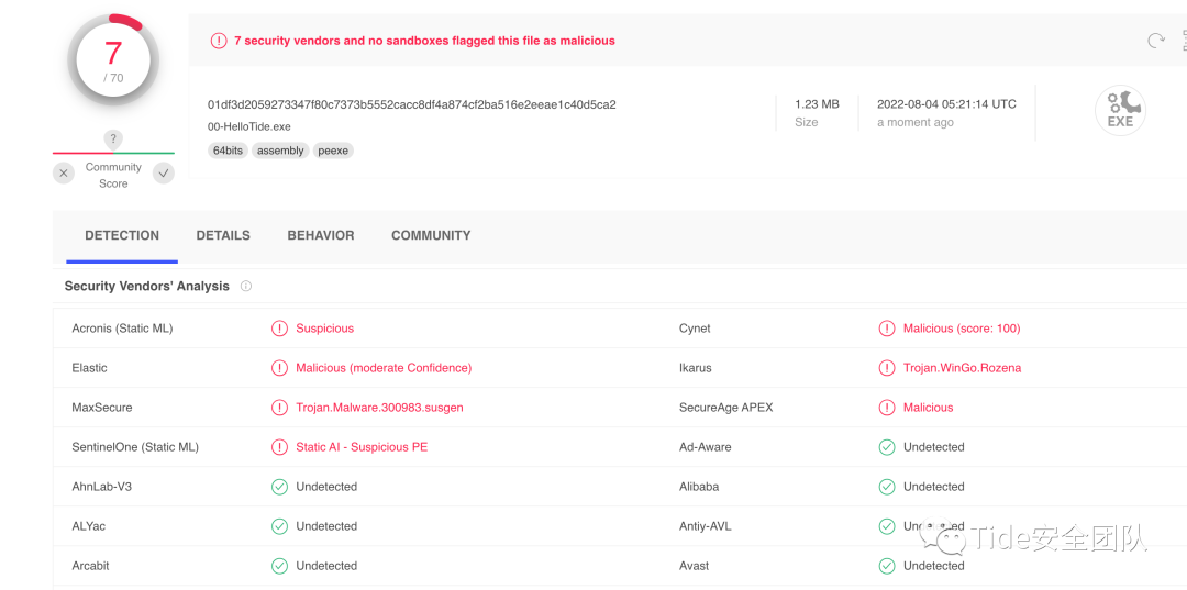 Tide安全团队——远控免杀专题(76)-基于Go的各种API免杀测试 - 知乎