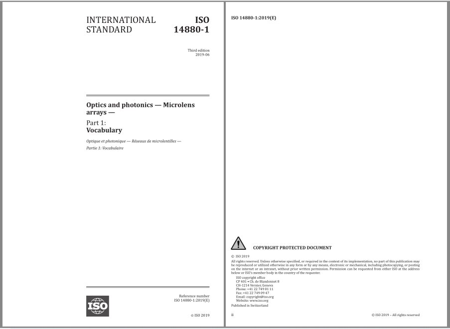 ISO 14880-1-2019【中文版翻译PDF原版】光学和光子学 - 微透镜阵列 - 第1部分:词汇 - 知乎