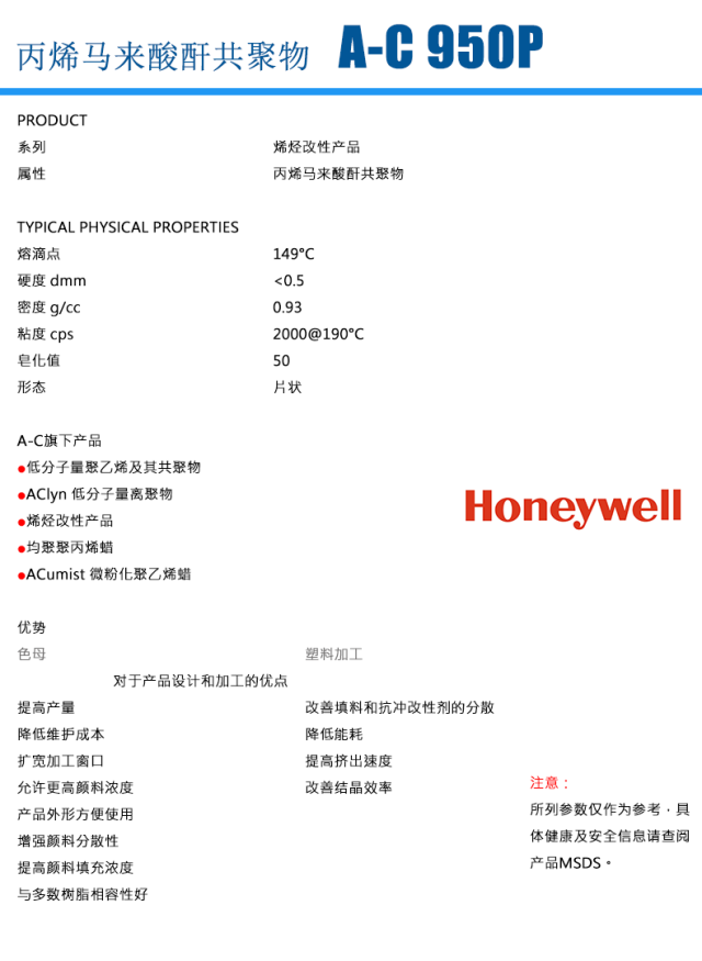 霍尼韦尔 honeywell 丙烯马来酸酐共聚物 A-C 950P 适用热熔胶电缆塑料改性 - 知乎