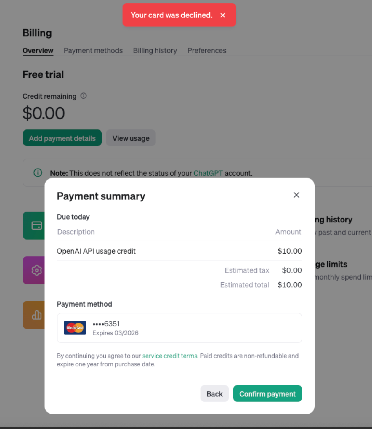 OpenAI 支付出现「您的银行卡被拒绝/your card has been declined」怎么办？ - 知乎