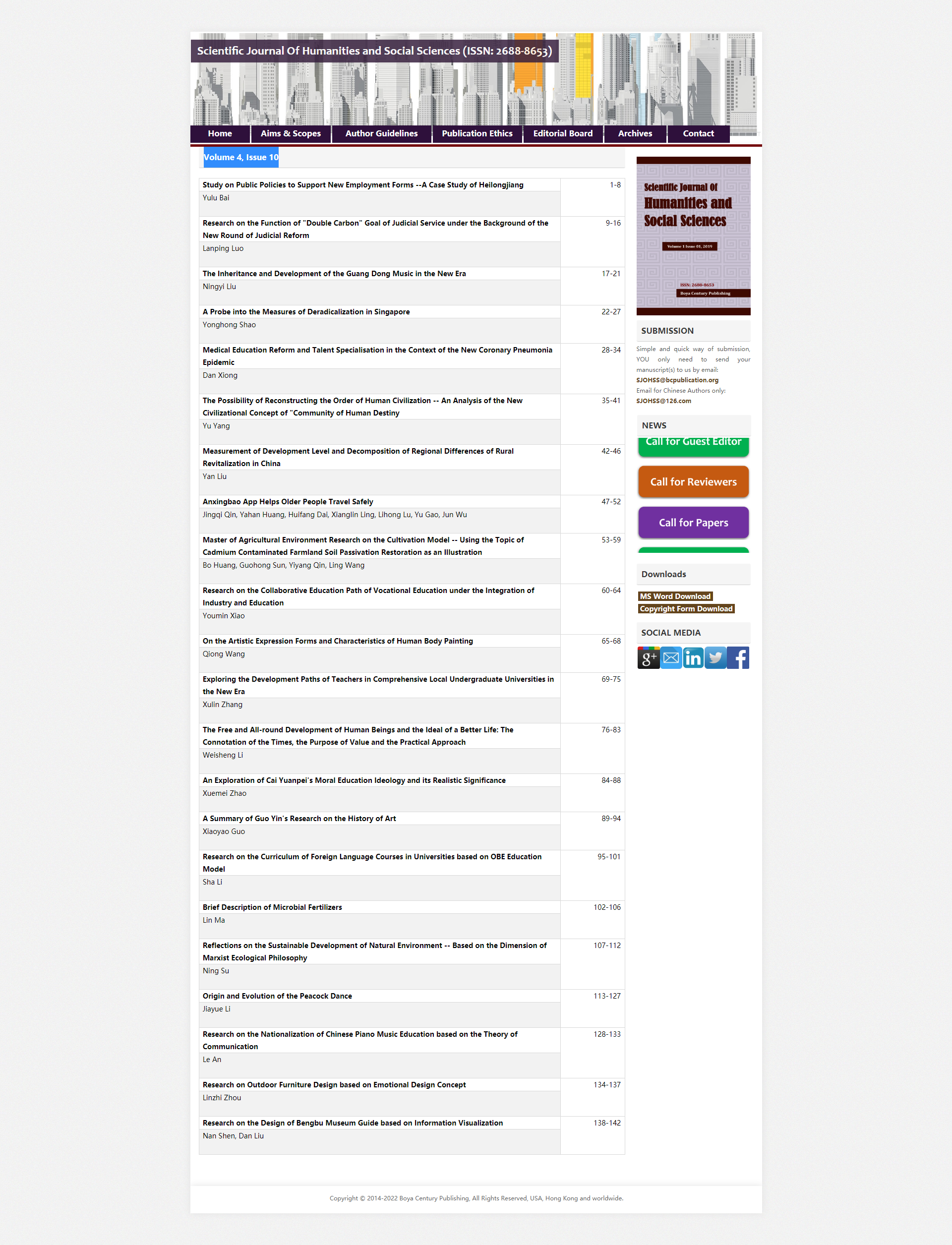 Scientific Journal Of Humanities and Social Sciences (SJOHSS) ISSN: 2688-8653 - 知乎