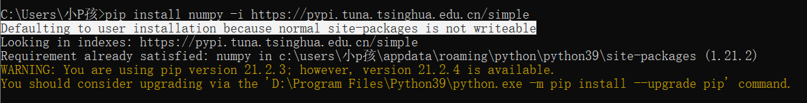 "Defaulting to user installation because normal site-packages is not ...