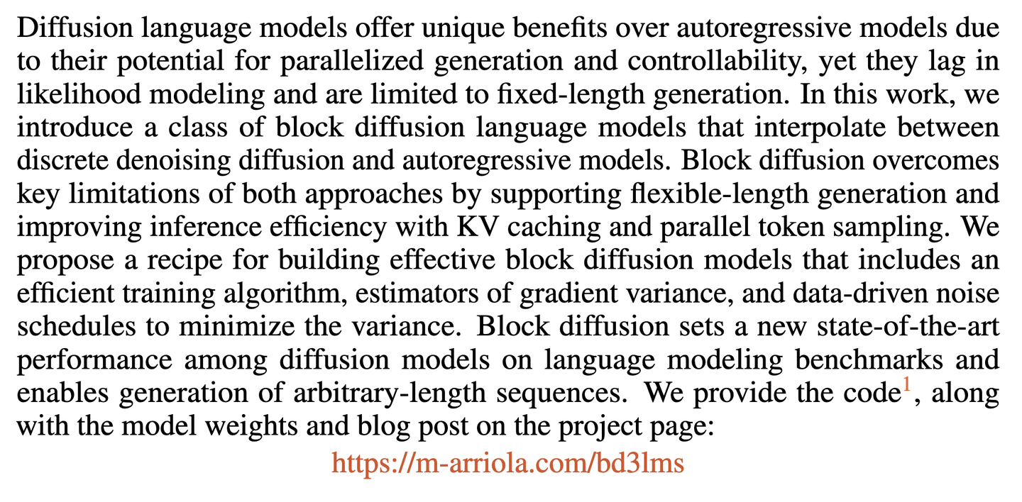 BLOCK DIFFUSION: INTERPOLATING BETWEEN AUTOREGRESSIVE AND DIFFUSION LANGUAGE MODELS - 知乎