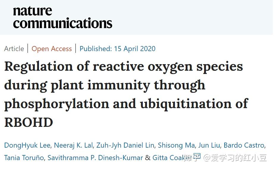 Nature Communications | RBOHD的磷酸化和泛素化调控活性氧产生 - 知乎