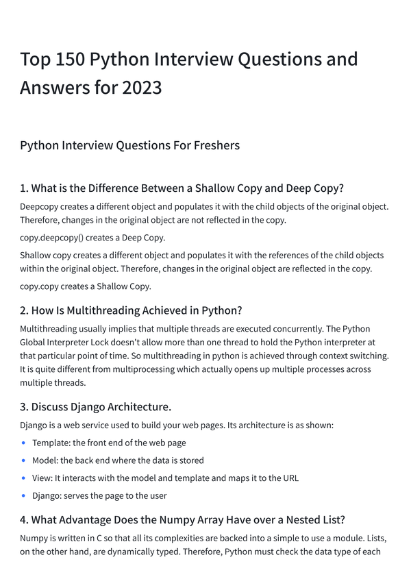 【OfferRealize】Top 150 Python Interview Questions and Answers for 2023 - 知乎