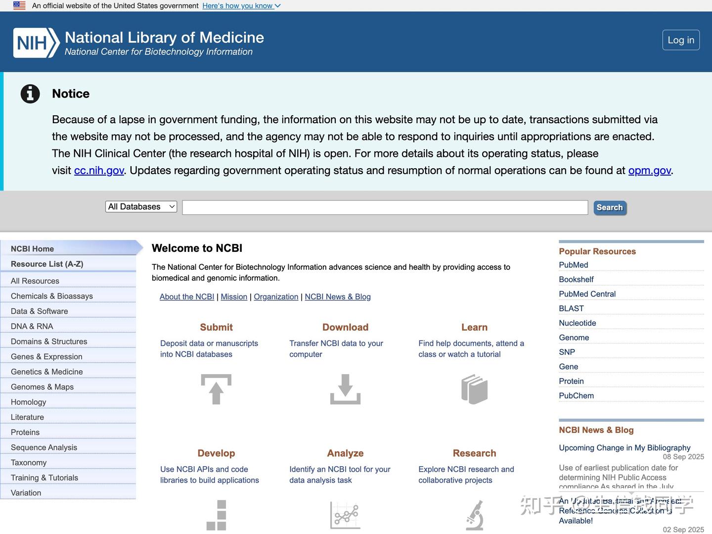 US政府资金中断，PubMed停止更新 - 知乎