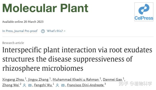 Mol Plant | 东北农大和南京农大揭示根系分泌物介导的植物种间互作塑造了根际微生物组抑病力 - 知乎