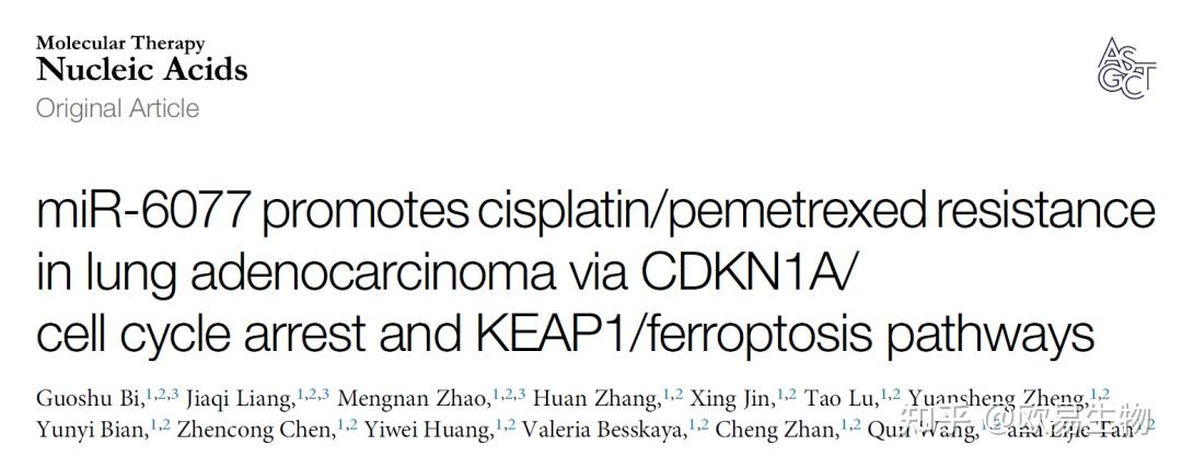 单细胞测序助力解析miR-6077促进肺腺癌顺铂/培美曲塞耐药机制 - 知乎