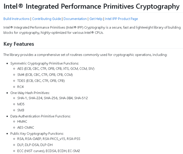 酷站推荐 - github.com - intel-ipp-crypto | 英特尔高性能密码库组件