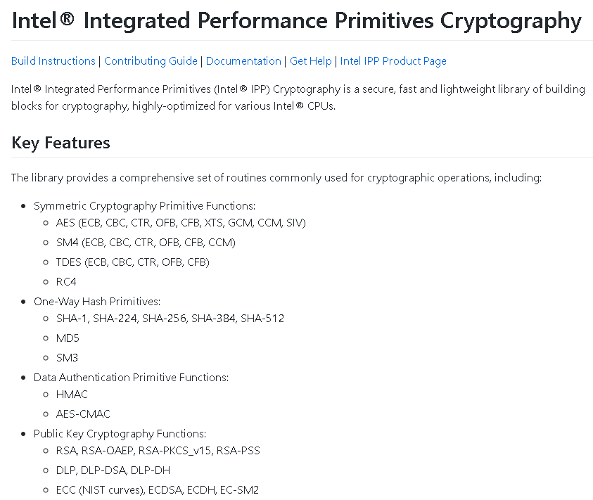 酷站推荐 - github.com - intel-ipp-crypto | 英特尔高性能密码库组件