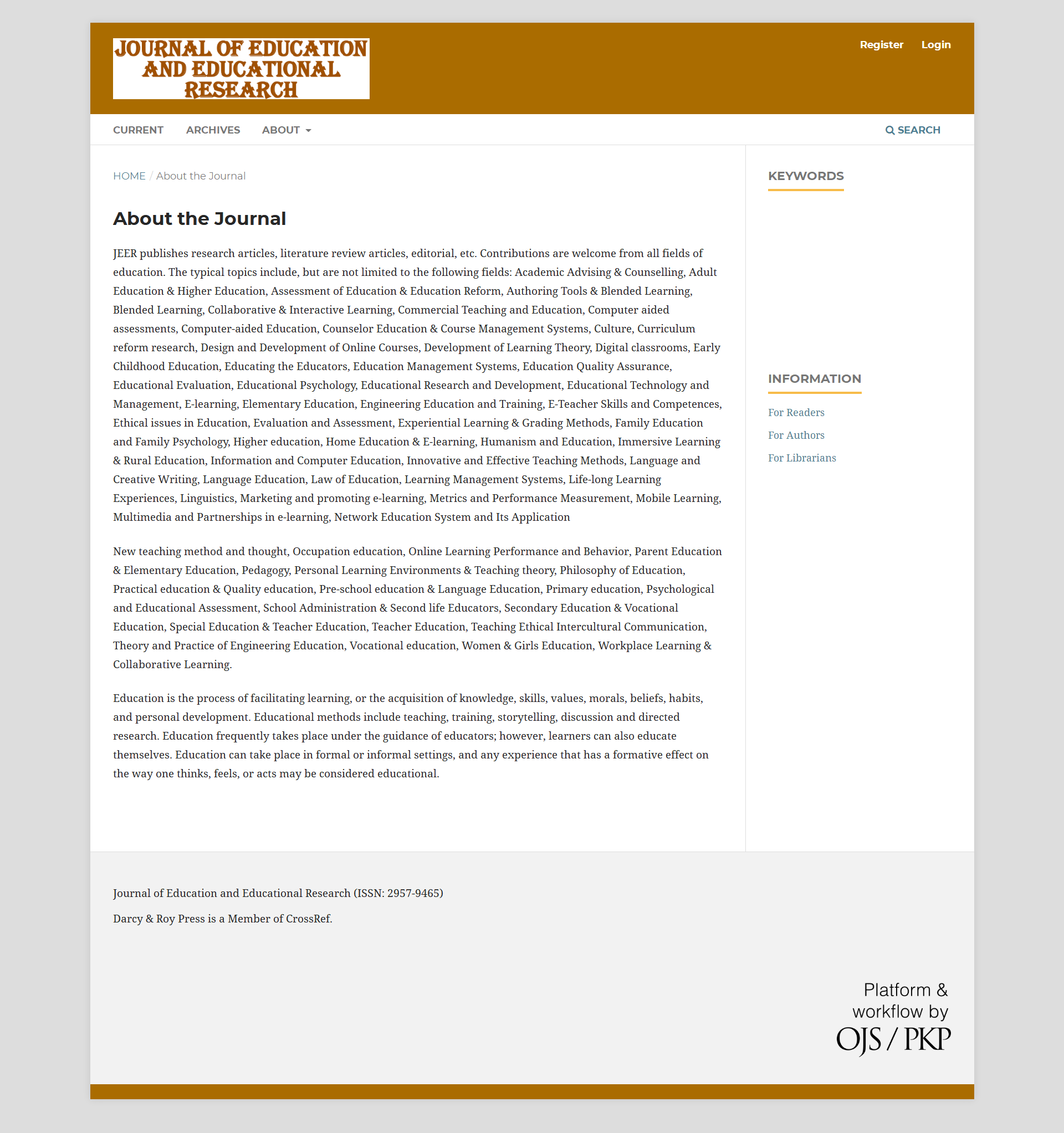 《Journal of Education and Educational Research》(JEER)(ISSN: 2957-9465 ...