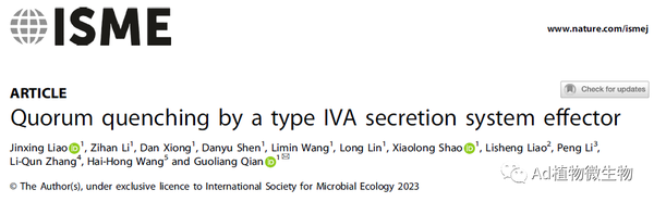 ISME | 南京农业大学钱国良团队研究揭示植物根际细菌效应蛋白触发的群体感应淬灭机制！ - 知乎