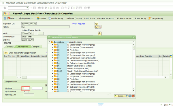 SAP QM初阶事务代码QA11对检验批做UD时出现很多选择集？ - 知乎