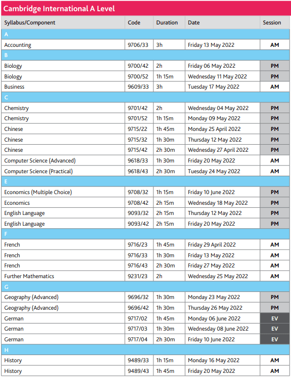 重磅！A-level三大考试局2022年夏季考试日程安排已经公布！ - 知乎