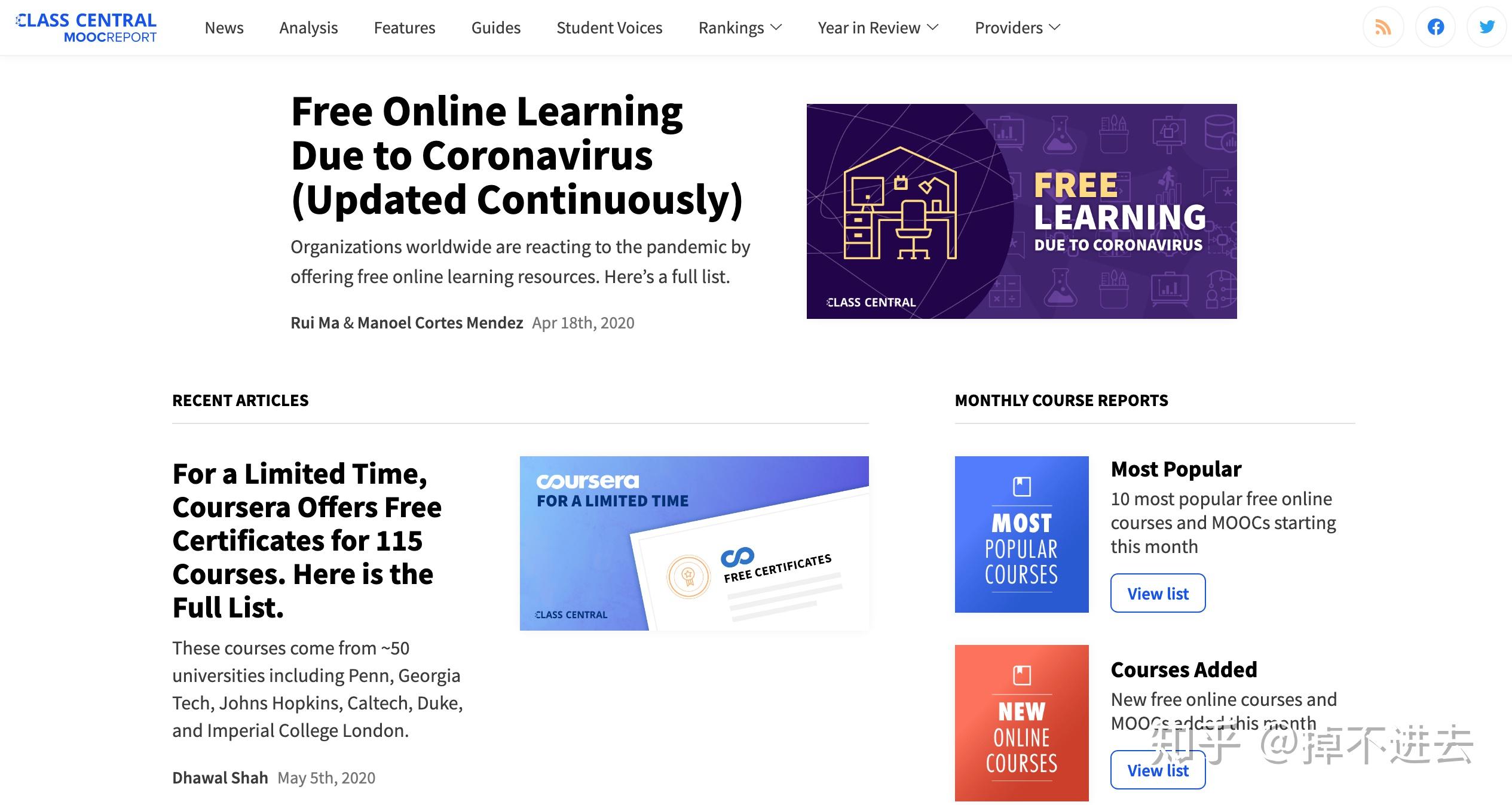 Class Central- 探索15000+在线课程 - 知乎