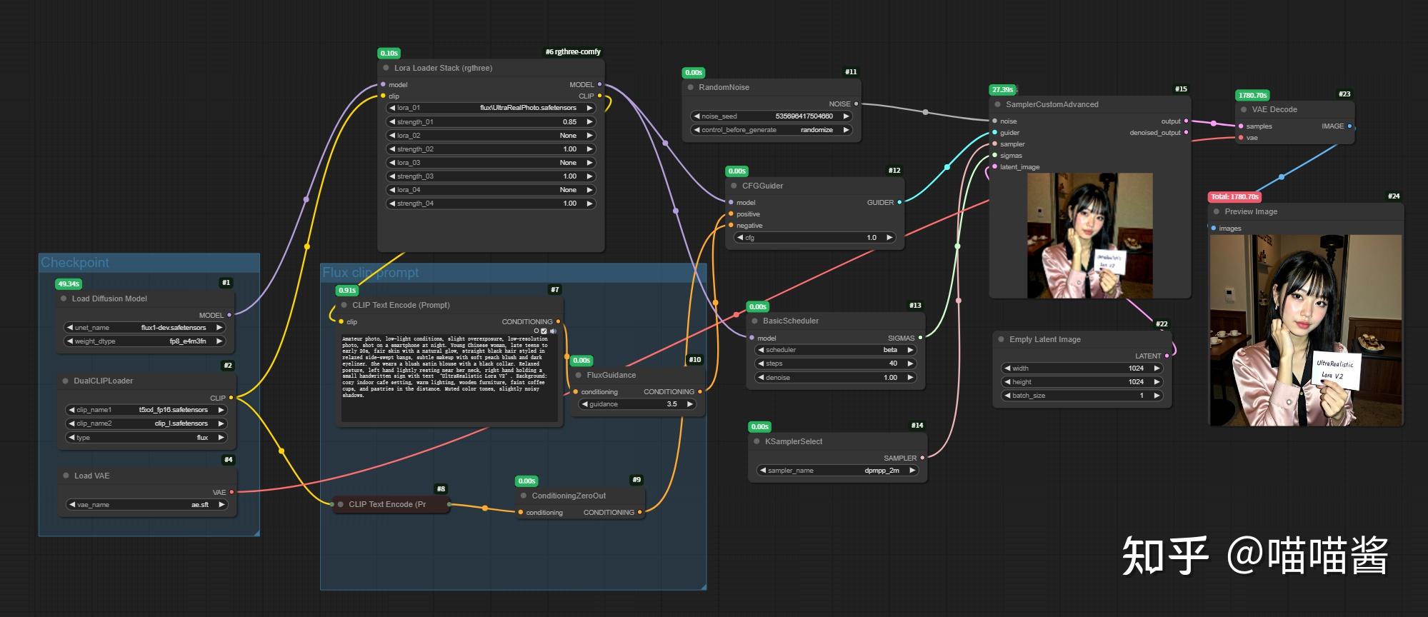 ComfyUI : Flux UltraRealistic LoRA V2 超级逼真的LoRA 模型 - 知乎