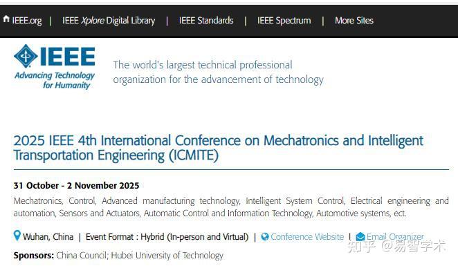 【IEEE出版｜EI检索稳定】2025年第四届机电一体化与智能交通工程国际学术会议(ICMITE 2025)诚邀投稿 - 知乎
