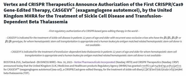 全球首款CRISPR基因编辑疗法获批，首位患者已治愈4年 - 知乎