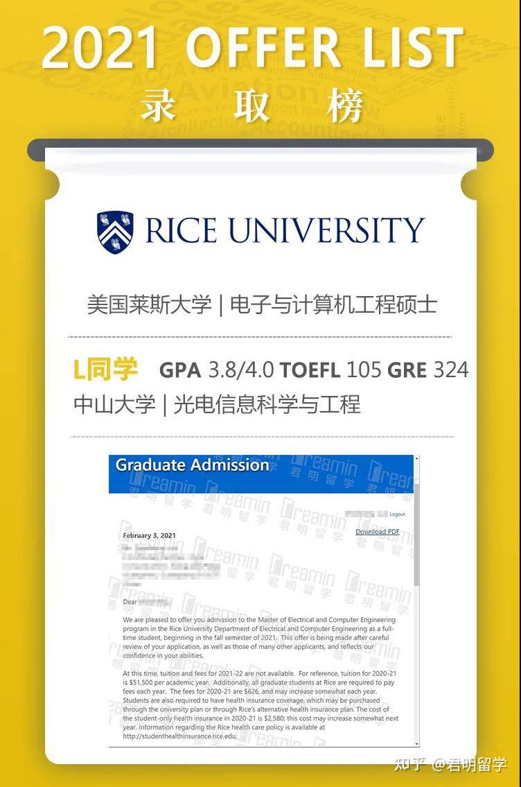 【美国莱斯大学】电子与计算机工程硕士offer来了！| 2021Fall录取 - 知乎