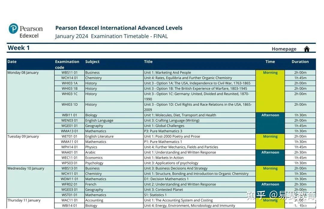 2024年1月Alevel爱德思/AQA考试局考试时间已公布！ - 知乎