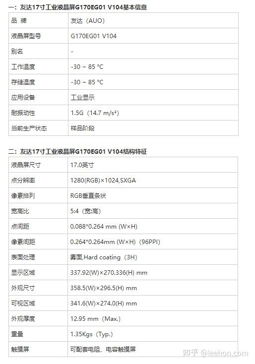 友达17寸新款工业液晶屏G170EG01 V104 - 知乎