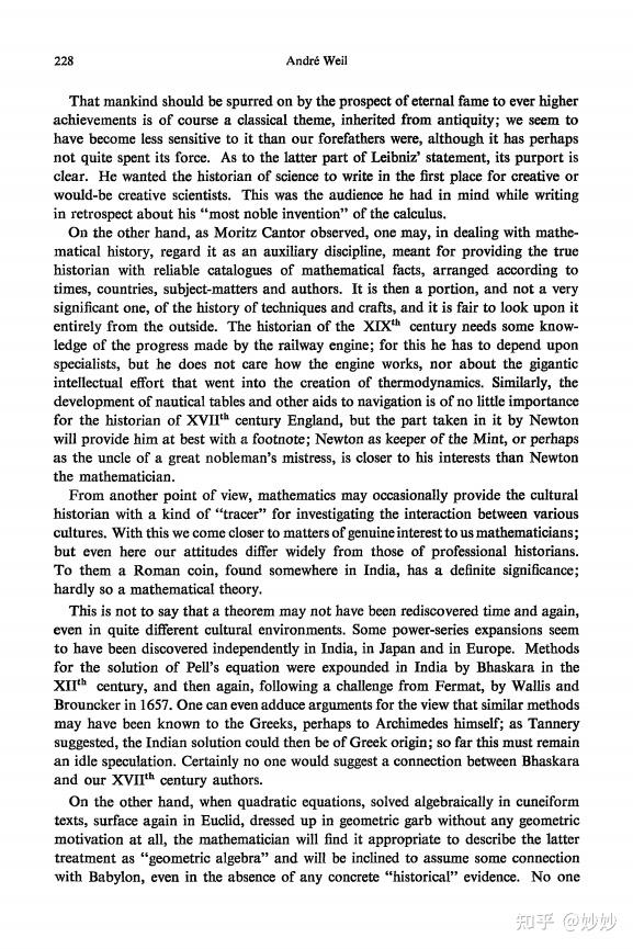 André Weil - History of Mathematics: Why and How - 知乎