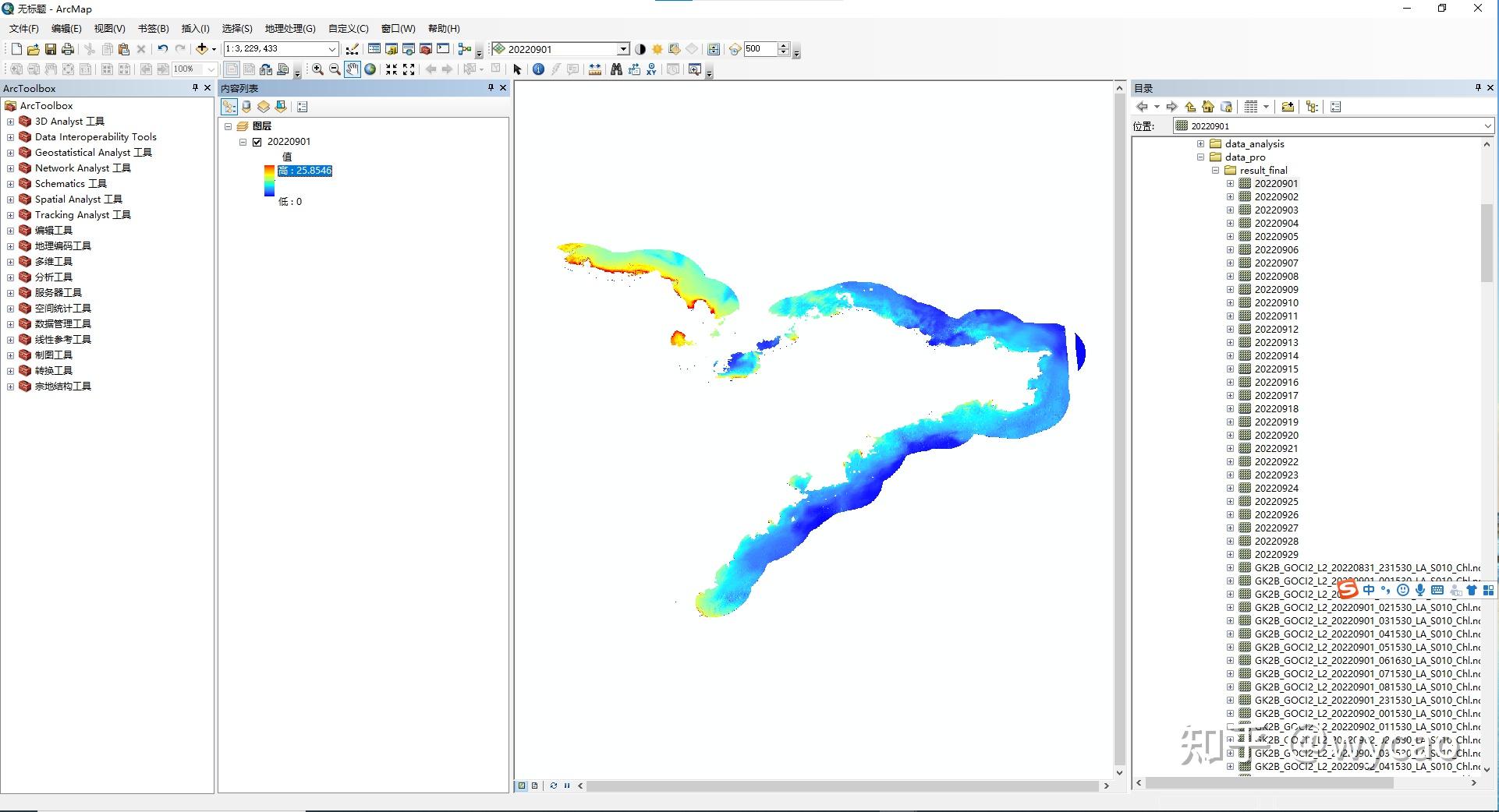 GOCI -Ⅱ数据处理（五）：基于ArcGIS进行叶绿素a浓度时空分布遥感制图 - 知乎