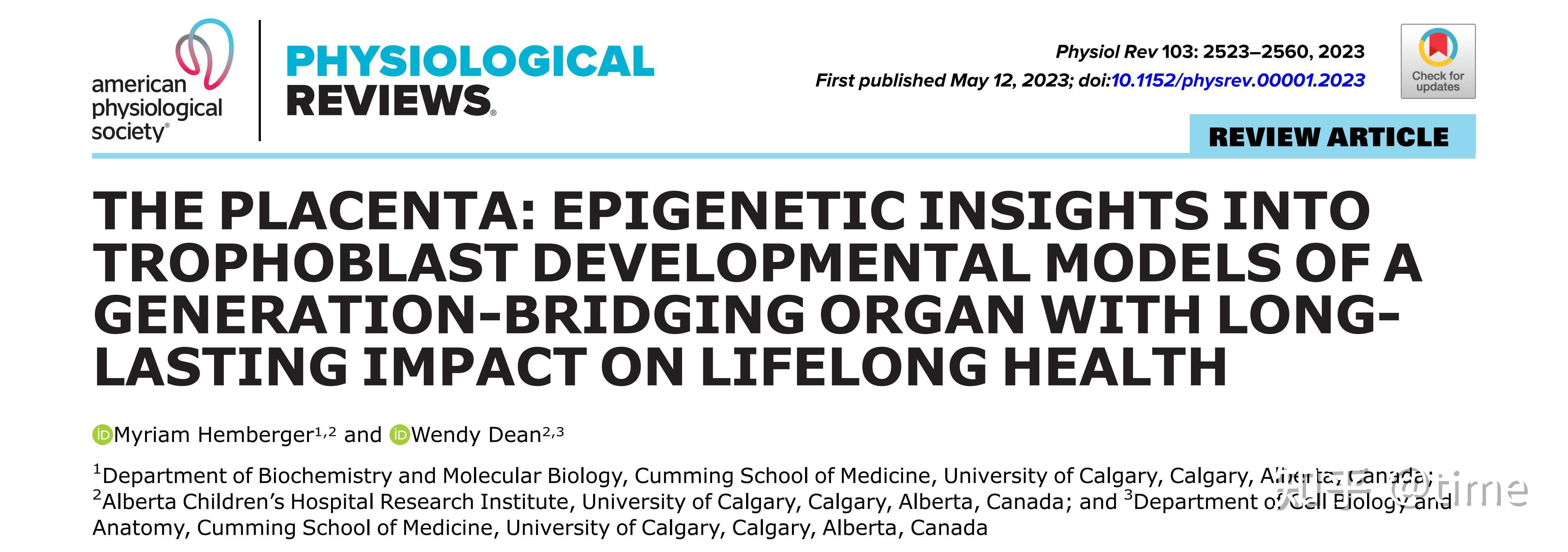 文献分享 | Physiological Reviews：胎盘：滋养细胞发育模型的表观遗传学见解--一个对终身健康有持久影响的桥梁器官 - 知乎