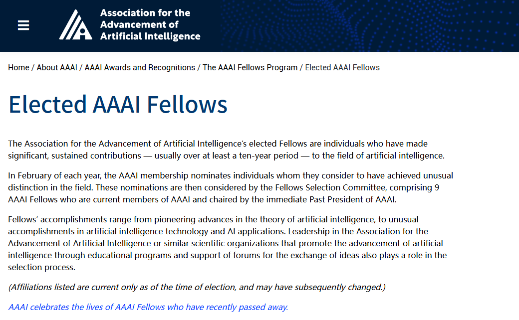 2025年AAAI Fellow名单揭晓：4位华人学者当选！ - 知乎