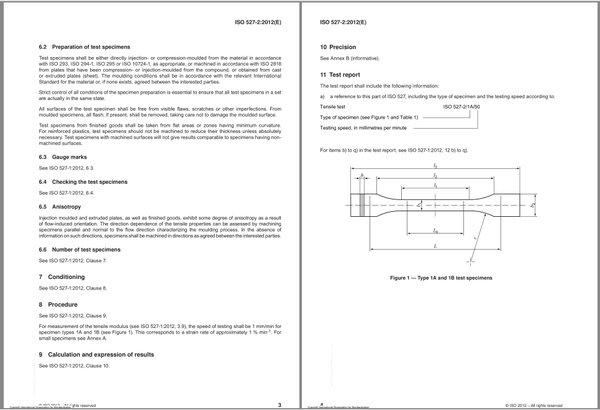 ISO 527-2-2012（原版PDF）+Chinese（ISO中文版翻译）塑料 - 拉伸性能的测定 - 第2部分:成型和挤出塑料的试验条件 - 知乎