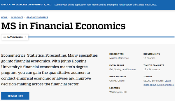 全美第7的约翰霍普金斯大学（JHU）新开了一个金融经济学硕士（Financial Economics）！ - 知乎