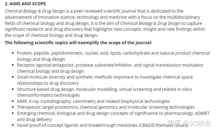 Sci快发 Chemical Biology And Drug Design：国人友好，三个月可接收，无版面费！ 知乎