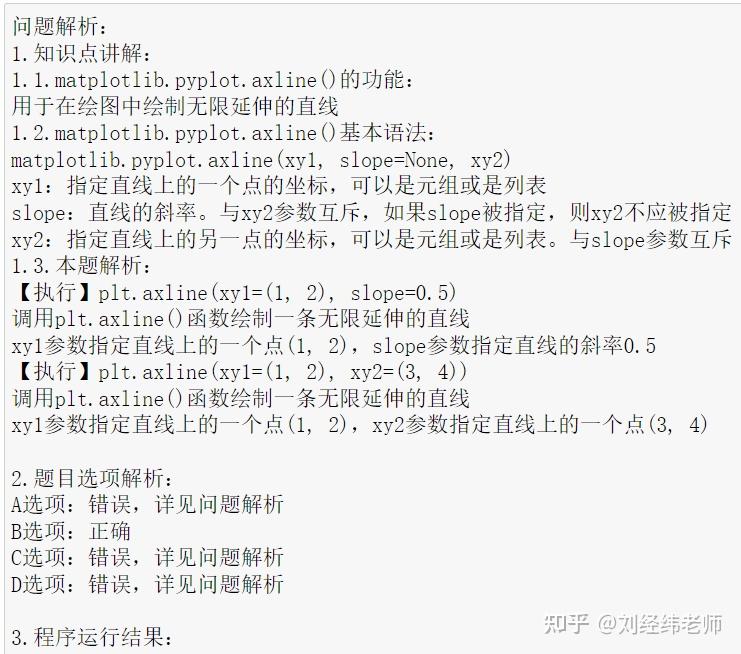 python数据可视化： 绘制直线 matplotlib.pyplot.axline() - 知乎