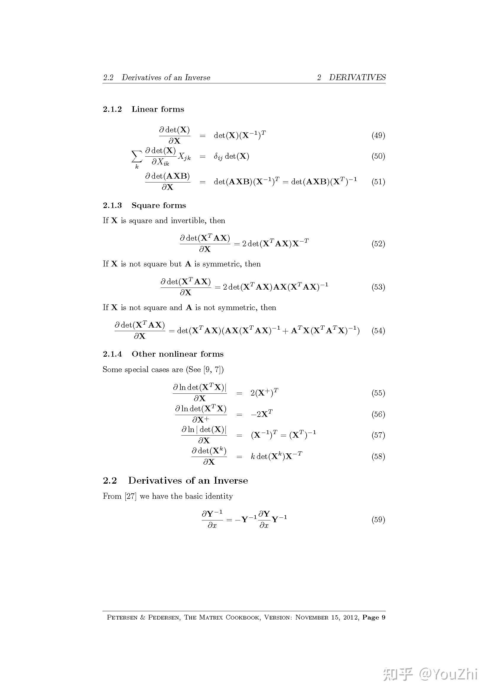 矩阵微积分公式查表(The Matrix Cookbook) - 知乎