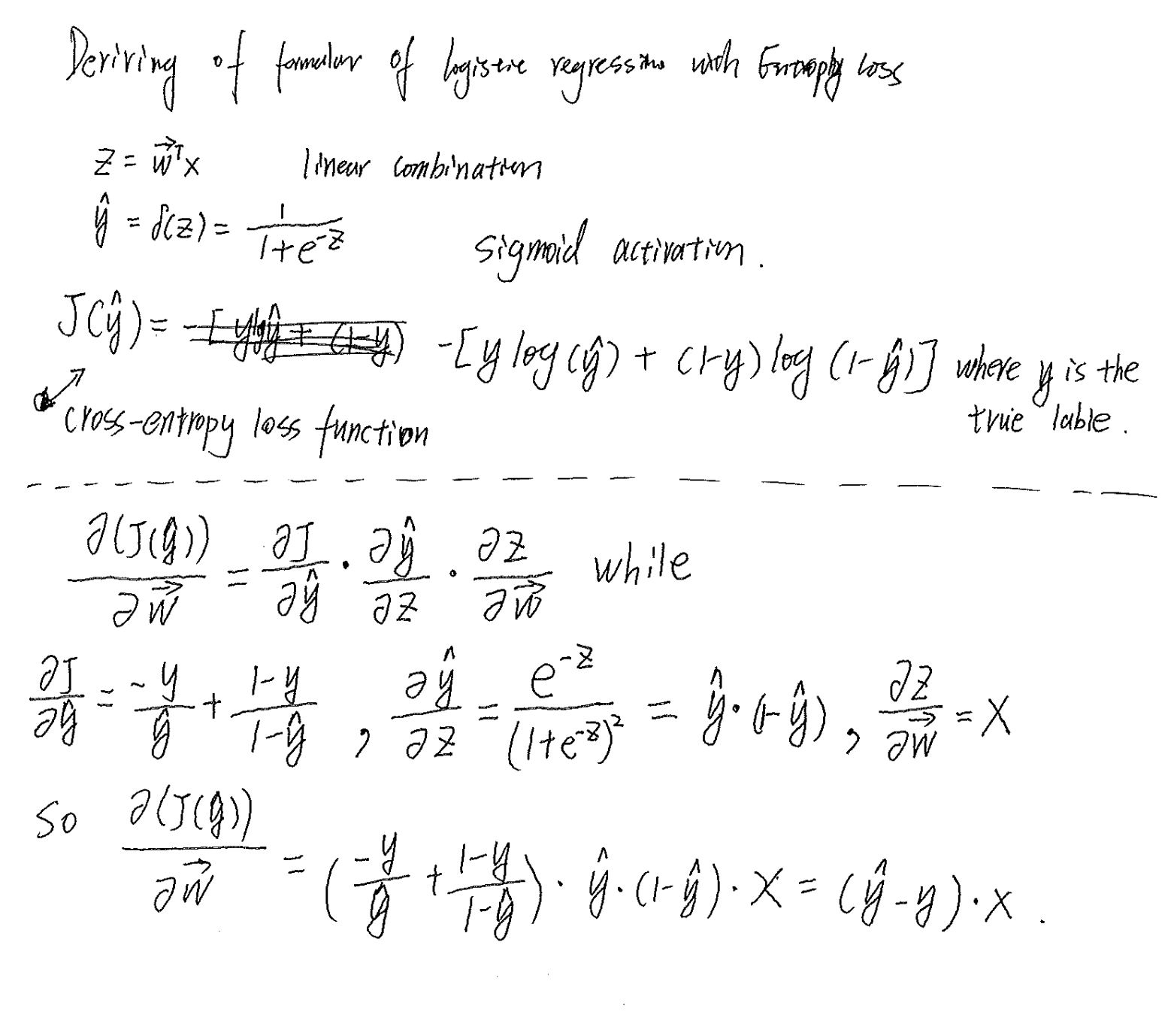 logistic regression with entropy loss gradient推导 - 知乎