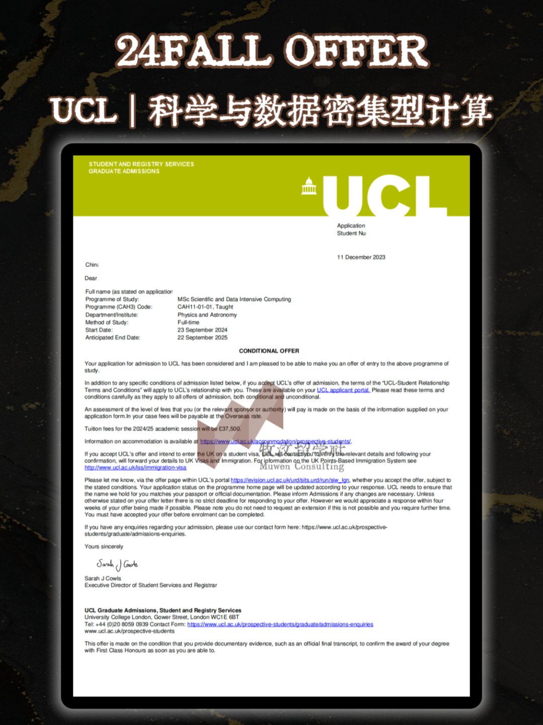 LSE OFFER×1！UCL OFFER×2！华威 OFFER×2！恭喜牧汶24Fall学员 - 知乎
