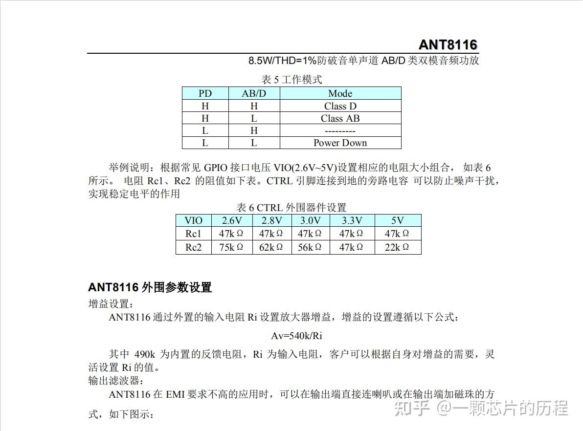 ANT8116功率8.5WTHD=1%防破音单声道 AB/D类双模音频功放 - 知乎