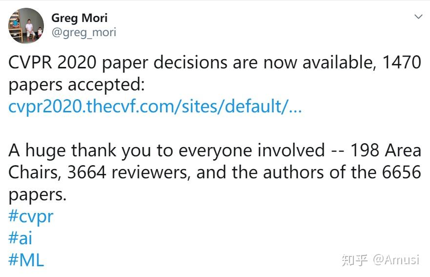CVPR 2020论文收录结果出炉：1470/6656（22%录用率） - 知乎