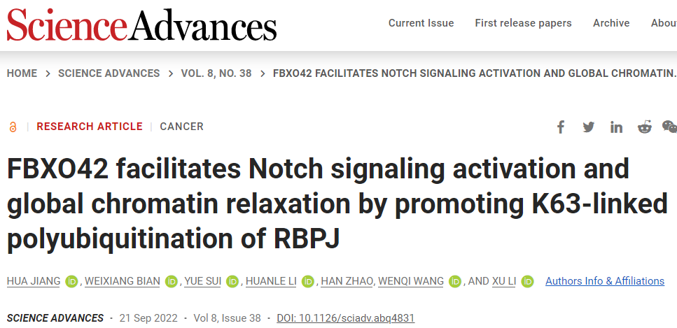 Science Advances | 复旦大学/西湖大学发现FBXO42促进Notch信号激活的潜在机理 - 知乎