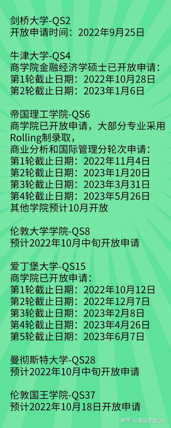 英国留学|QS100英国院校的申请时间 - 知乎