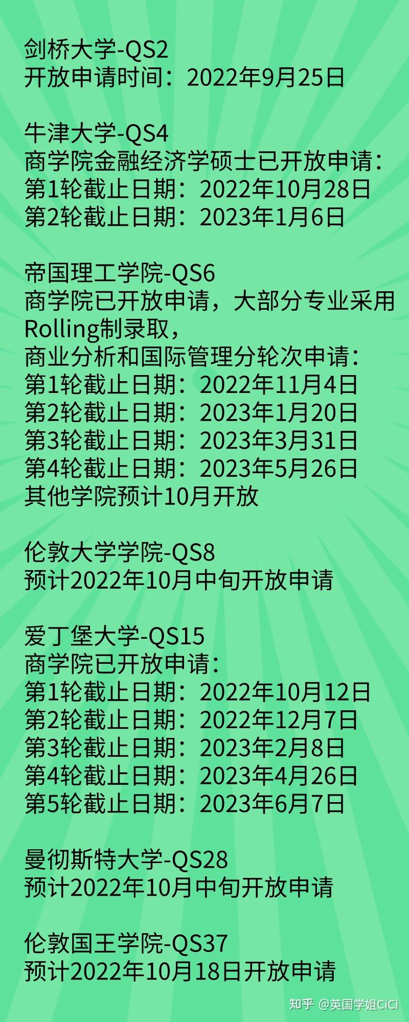 英国留学|QS100英国院校的申请时间 - 知乎