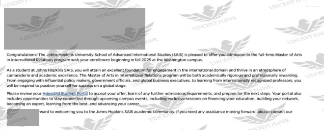 2025 VH Offer | JHU Offer三连击！恭喜VH学员获录国际经济与金融（MIEF）、国际关系（MAIR）项目 - 知乎